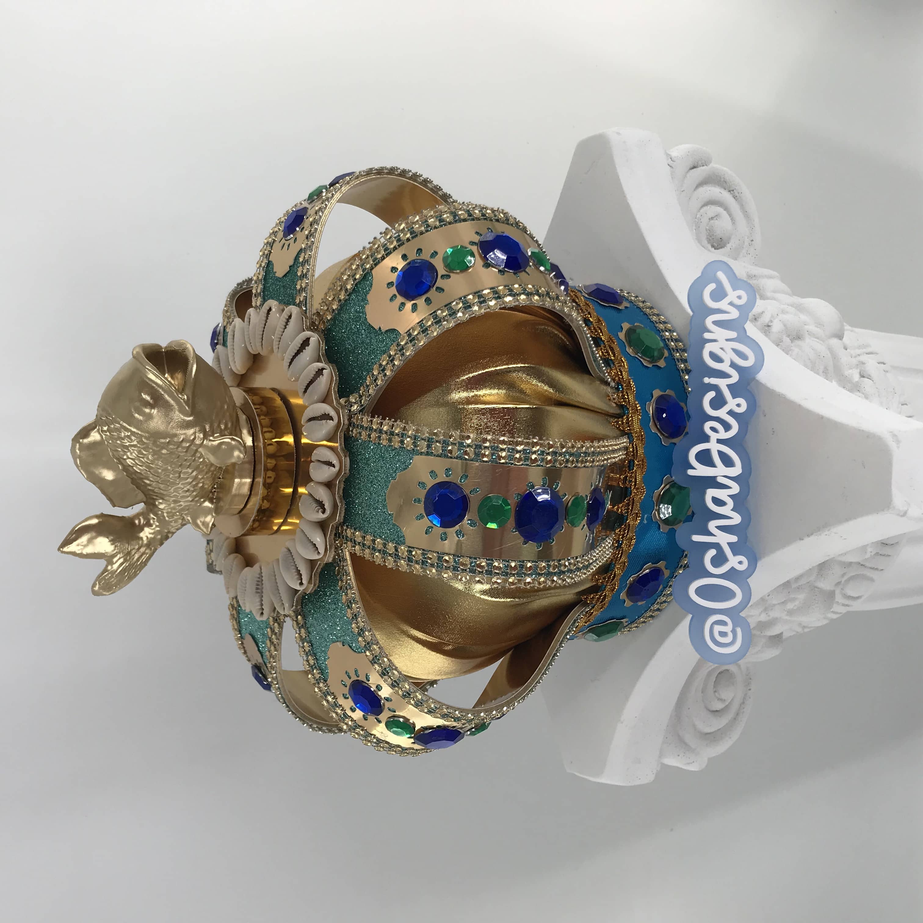Gold and Blue Crown for Orisha Inle – Osha Designs